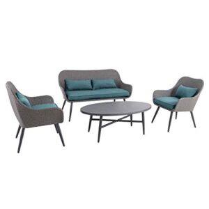 royal garden patio set – 4 piece patio set – deep seating wicker outdoor patio set – waikiki collection – conversation set patio furniture – grey/teal