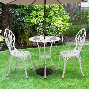 Laurel Canyon Antique Copper Finish Outdoor Furniture with Rust-Resistant Small Round Table and 2 Chairs for Porch, Lawn, Garden, Pool, Backyard, White