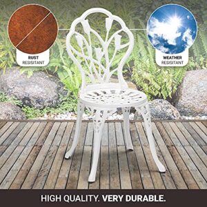 Laurel Canyon Antique Copper Finish Outdoor Furniture with Rust-Resistant Small Round Table and 2 Chairs for Porch, Lawn, Garden, Pool, Backyard, White