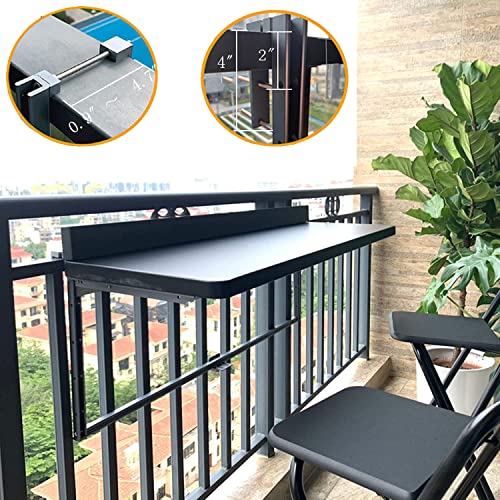 FURNIKNA Balcony Table Hanging Railing, Folding Deck Rail Table Adjustable Balcony Bar Table, Wall-Mounted Side Table for Patio, Garden, Black