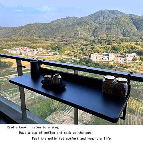 FURNIKNA Balcony Table Hanging Railing, Folding Deck Rail Table Adjustable Balcony Bar Table, Wall-Mounted Side Table for Patio, Garden, Black