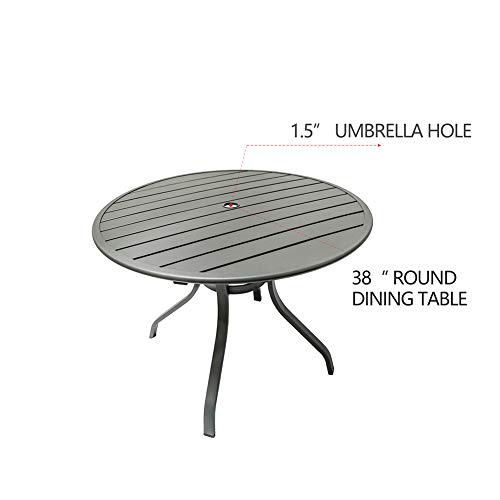 LEVELEVE 5 Piece Patio Dining Set,Outdoor Furniture 4 Textilene Chairs & 1 Round 38"x 38" Metal Slatted Table with 1.5" Umbrella Hole,Outside Porch Deck Balcony Backyard Set for 4