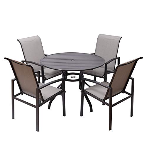 LEVELEVE 5 Piece Patio Dining Set,Outdoor Furniture 4 Textilene Chairs & 1 Round 38"x 38" Metal Slatted Table with 1.5" Umbrella Hole,Outside Porch Deck Balcony Backyard Set for 4