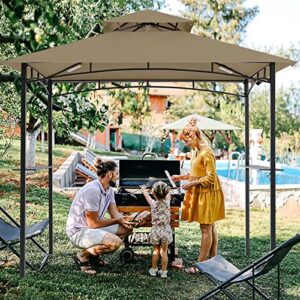 Tanxianzhe 5FT x 8FT Grill Gazebo Shelter Replacement Canopy Cover Double Tiered BBQ Roof Top ONLY FIT for Gazebo Model L-GG001PST-F (Khaki)