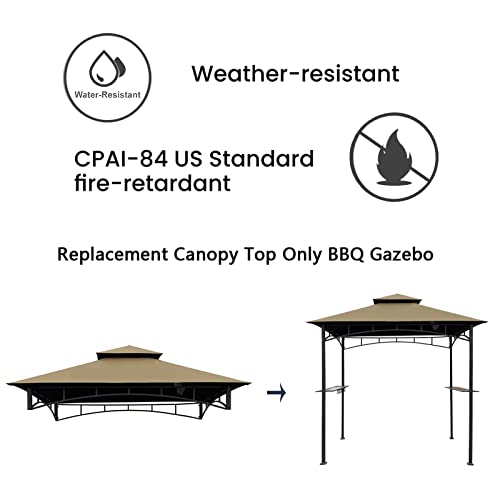 Tanxianzhe 5FT x 8FT Grill Gazebo Shelter Replacement Canopy Cover Double Tiered BBQ Roof Top ONLY FIT for Gazebo Model L-GG001PST-F (Khaki)