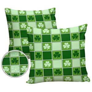 Outdoor Pillows 18x18 Waterproof Outdoor Pillow Covers, St. Patrick's Day Shamrock Plaid Polyester Throw Pillow Covers Garden Cushion Decorative Case for Patio Couch Decoration Set of 2, Buffalo Check