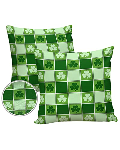 Outdoor Pillows 18x18 Waterproof Outdoor Pillow Covers, St. Patrick's Day Shamrock Plaid Polyester Throw Pillow Covers Garden Cushion Decorative Case for Patio Couch Decoration Set of 2, Buffalo Check