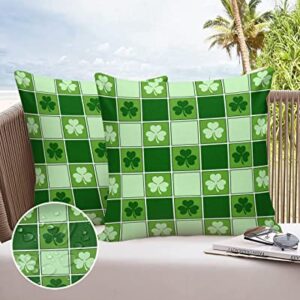 Outdoor Pillows 18x18 Waterproof Outdoor Pillow Covers, St. Patrick's Day Shamrock Plaid Polyester Throw Pillow Covers Garden Cushion Decorative Case for Patio Couch Decoration Set of 2, Buffalo Check