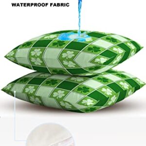 Outdoor Pillows 18x18 Waterproof Outdoor Pillow Covers, St. Patrick's Day Shamrock Plaid Polyester Throw Pillow Covers Garden Cushion Decorative Case for Patio Couch Decoration Set of 2, Buffalo Check