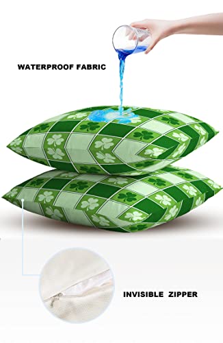 Outdoor Pillows 18x18 Waterproof Outdoor Pillow Covers, St. Patrick's Day Shamrock Plaid Polyester Throw Pillow Covers Garden Cushion Decorative Case for Patio Couch Decoration Set of 2, Buffalo Check