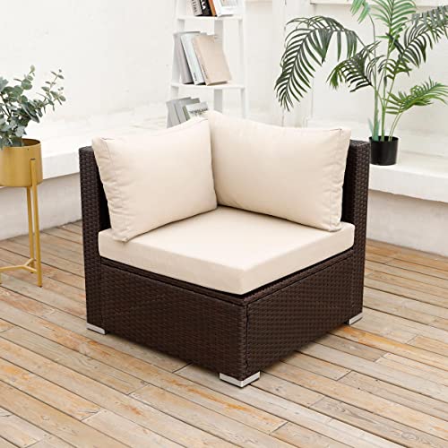 NICESOUL Conversation Sets Outdoor Patio Furniture Sofa Set Table PE Rattan Wicker Conversation Sets Clearance (Brown Corner)