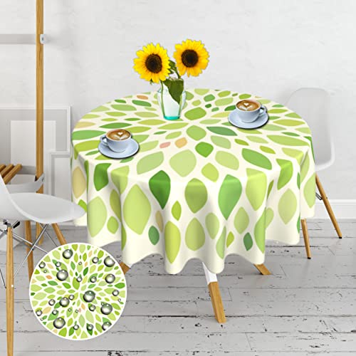 Round Tablecloth 60 Inch Spring Boho Leaves Decorative Table Cloth with Dust-Proof Wrinkle Stain-Resistant Tablecloths Decor for Home Kitchen Dining Picnic Party Indoor Outdoor