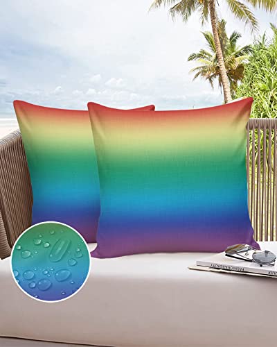 Outdoor Pillow Covers 18x18 Waterproof Throw Pillow Covers Pride Ombre LGBT Pillow Covers Decorative Garden Cushion Case for Patio Couch Sofa Polyester Decoration Set of 2 Rainbow