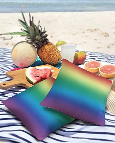 Outdoor Pillow Covers 18x18 Waterproof Throw Pillow Covers Pride Ombre LGBT Pillow Covers Decorative Garden Cushion Case for Patio Couch Sofa Polyester Decoration Set of 2 Rainbow