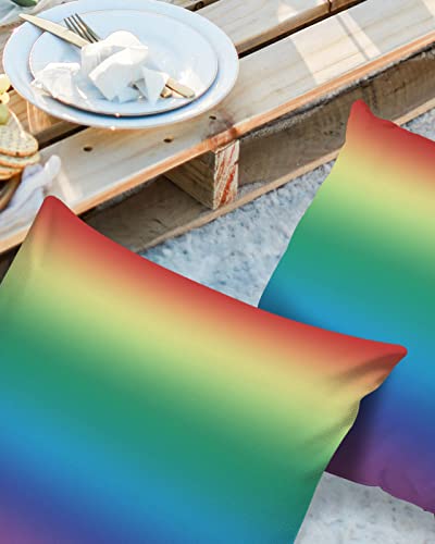 Outdoor Pillow Covers 18x18 Waterproof Throw Pillow Covers Pride Ombre LGBT Pillow Covers Decorative Garden Cushion Case for Patio Couch Sofa Polyester Decoration Set of 2 Rainbow