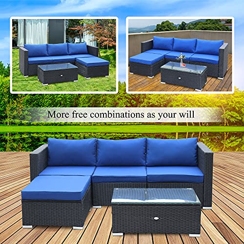 5 Piece Patio Furniture Set,Patio Conversation Sets,Wicker Patio Furniture Sets,PE Rattan Outdoor Furniture,Outdoor Sectional Sofa Set,Backyard Deck Furniture Sets