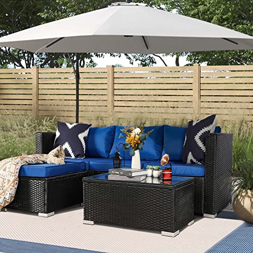 5 Piece Patio Furniture Set,Patio Conversation Sets,Wicker Patio Furniture Sets,PE Rattan Outdoor Furniture,Outdoor Sectional Sofa Set,Backyard Deck Furniture Sets