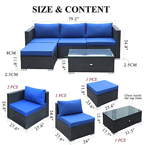 5 Piece Patio Furniture Set,Patio Conversation Sets,Wicker Patio Furniture Sets,PE Rattan Outdoor Furniture,Outdoor Sectional Sofa Set,Backyard Deck Furniture Sets