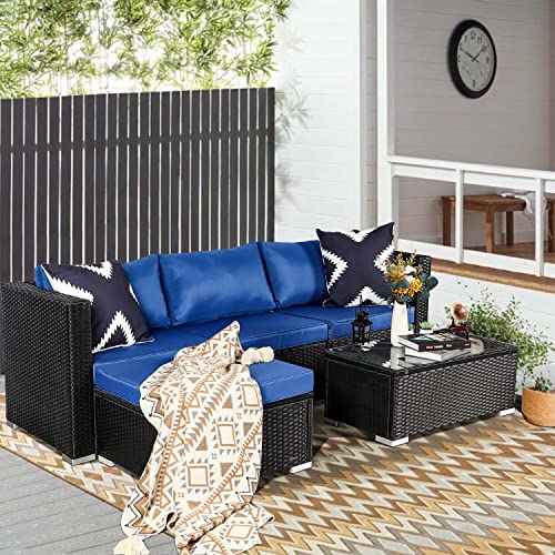 5 Piece Patio Furniture Set,Patio Conversation Sets,Wicker Patio Furniture Sets,PE Rattan Outdoor Furniture,Outdoor Sectional Sofa Set,Backyard Deck Furniture Sets