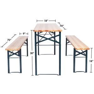 Generic Renatone 70in 3pcs Folding Picnic Table Set, Wooden Top Beer Table for Patio Outdoor Garden Use, No Assemble Required