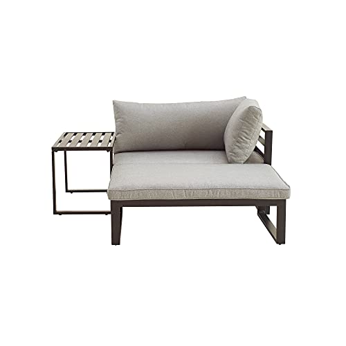 LOKATSE HOME 3-Piece Patio Furniture Outdoor Conversation Set Sectional Corner Sofa Metal Steel Couch Armrest Chair and Side Coffee Table, Grey