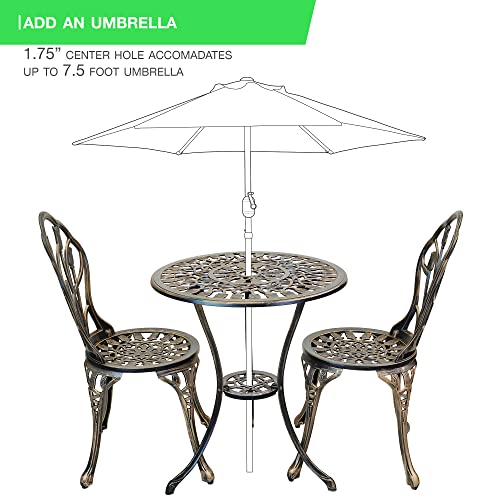 Patio Premier 217005 3pc Outdoor Tulip Garden Bistro Set, Cast Iron and Aluminum Frame, Bronze