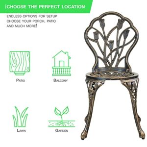 Patio Premier 217005 3pc Outdoor Tulip Garden Bistro Set, Cast Iron and Aluminum Frame, Bronze