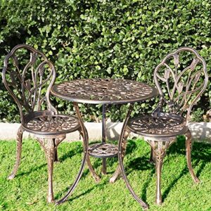 Patio Premier 217005 3pc Outdoor Tulip Garden Bistro Set, Cast Iron and Aluminum Frame, Bronze