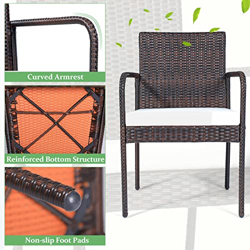 Tangkula 4-Piece Patio Rattan Dining Chairs, Patiojoy Outdoor Wicker Dining Chairs with Padded Sponge Cushion, High Back Curved Armrests, Ideal for Garden Poolside Lawn Backyard (Brown)