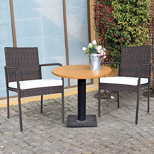 Tangkula 4-Piece Patio Rattan Dining Chairs, Patiojoy Outdoor Wicker Dining Chairs with Padded Sponge Cushion, High Back Curved Armrests, Ideal for Garden Poolside Lawn Backyard (Brown)