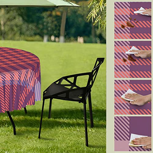 Checkered Pattern round outdoor tablecloth,Round Tablecloth with Umbrella Hole and Zipper for Patio Garden,Waterproof Spill-Proof,for Patio Garden Tabletop Decor(72" Round,Lavender Orange Purple)