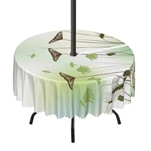 lirduipu butterfly pattern round outdoor tablecloth,round tablecloth with umbrella hole and zipper for patio garden,waterproof spill-proof,for patio table with umbrella hole(72″ round,green)