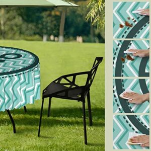 Lirduipu Anchor Pattern Round Outdoor Tablecloth,Outdoor Round Tablecloth with Umbrella Hole - Water Resistant Spillproof,for Umbrella Table Patio Garden(72" Round,Dark Green Turquoise)