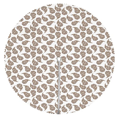 Lirduipu Brown Paisley Pattern Round Outdoor Tablecloth,Round Table Cloth Washable Water Resistance Tablecloth with Umbrella Hole Zippered,for Patio Garden Tabletop Decor(72" Round,Umber White)