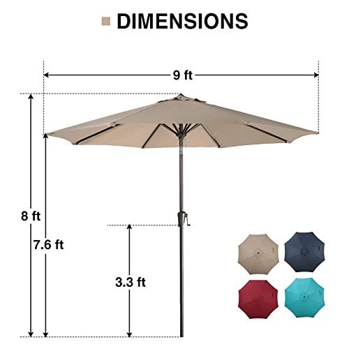 JARDINA Outdoor You Living 9’ Patio Umbrella UV Protected Outdoor Table Umbrella with Push Button Tilt/Crank Market Umbrella with 8 Ribs for Lawn, Garden, Backyard & Pool, Beige