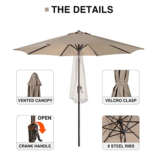 JARDINA Outdoor You Living 9’ Patio Umbrella UV Protected Outdoor Table Umbrella with Push Button Tilt/Crank Market Umbrella with 8 Ribs for Lawn, Garden, Backyard & Pool, Beige