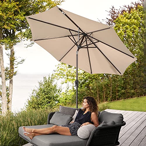 JARDINA Outdoor You Living 9’ Patio Umbrella UV Protected Outdoor Table Umbrella with Push Button Tilt/Crank Market Umbrella with 8 Ribs for Lawn, Garden, Backyard & Pool, Beige