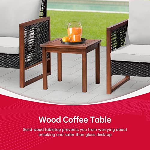 Patio Furniture 3-Piece Acacia Wood Patio Bistro Set Outdoor Chat Conversation Table Chair Set with Water Resistant Cushions and Coffee Table for Beach Backyard Garden,Khaki Cushion