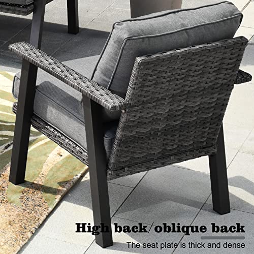 HOOOWOOO Outdoor Patio Furniture Sets,6 Piece Modern Conversation Set with 3 Seat Sofa 2 PCS All-Weather Wicker Chair Tempered Glass Top Table and Ottoman Footstool,Dark Grey Cushions