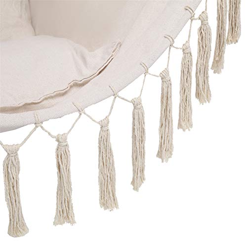 Hanging Rope Hammock Chair, Lace Swing Chair with 2 Seat Cushions & Installation Kit, Max 330 Lbs, for Indoor Outdoor Garden Yard Theme Decoration (Beige)