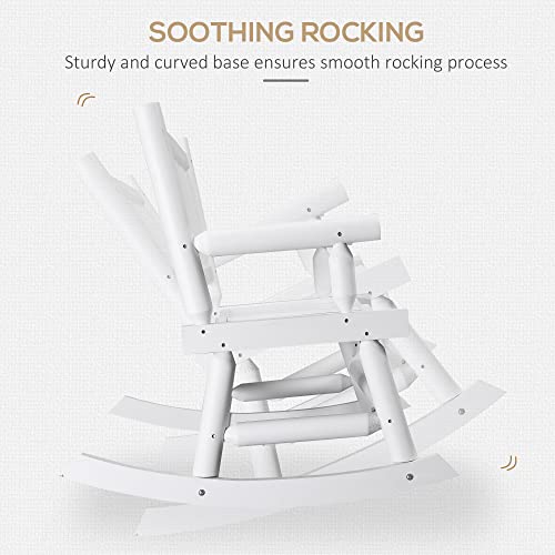 Outsunny 2-Person Wood Rocking Chair with Log Design, Heavy Duty Loveseat with Wide Curved Seats for Patio, Backyard, Garden, White