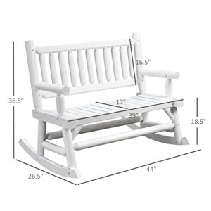 Outsunny 2-Person Wood Rocking Chair with Log Design, Heavy Duty Loveseat with Wide Curved Seats for Patio, Backyard, Garden, White