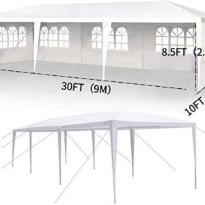 10' X 30'Outdoor Gazebo Canopy Tent,Party Wedding Tent Heavy Duty Gazebo Pavilion,Large BBQ Patio Tent Grill Commercial Camping Tent Shelter for Garden Backyard Lawns,with 5 Removable SideWalls,White