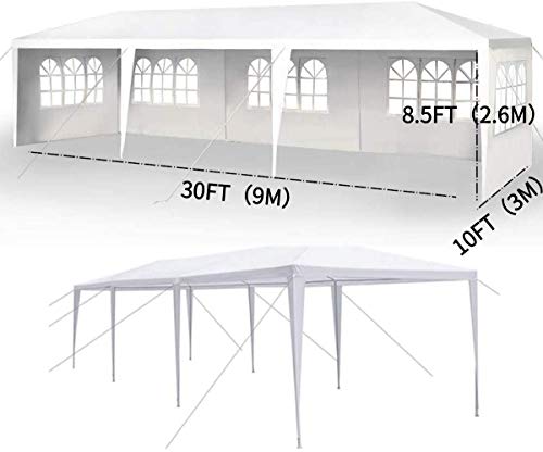 10' X 30'Outdoor Gazebo Canopy Tent,Party Wedding Tent Heavy Duty Gazebo Pavilion,Large BBQ Patio Tent Grill Commercial Camping Tent Shelter for Garden Backyard Lawns,with 5 Removable SideWalls,White