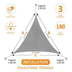 GOTGELIF Triangle Sun Shade Sail Canopy 12' x 12' x 12' UV Block 180GSM Sunshade Cover Protection Awning for Patio Outdoor Garden Backyard Activities (Gray)