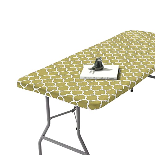 LAMMOON Vinyl Tablecloth for Folding Table,Tight Fitted Rectangular Table Cloth for 4 Ft, Elastic Fitted Table Cover for Outdoor Garden Camping Picnic Party(Khaki)