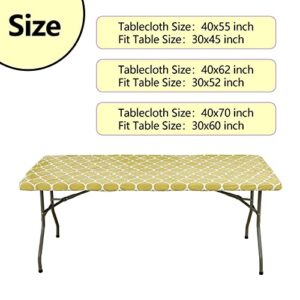 LAMMOON Vinyl Tablecloth for Folding Table,Tight Fitted Rectangular Table Cloth for 4 Ft, Elastic Fitted Table Cover for Outdoor Garden Camping Picnic Party(Khaki)