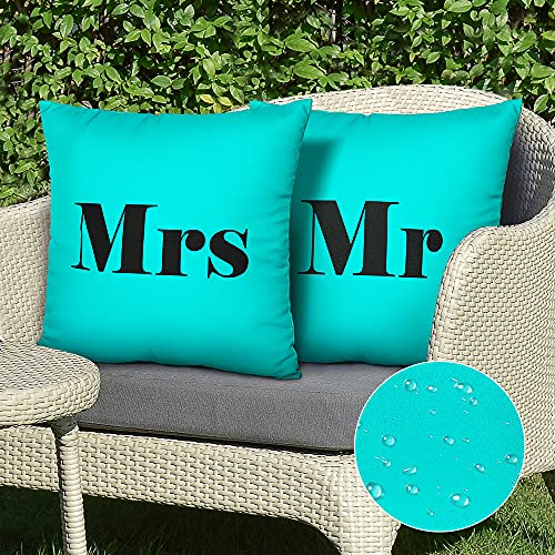 Aimou Outdoor Pillow Covers, 18x18 Inch Set of 2 Waterproof Patio Throw Pillow Covers, Decorative Pillowcase Square Cushion Case Covers for Patio Furniture, Garden, Balcony, Farmhouse - Light Blue