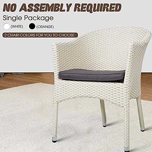 Koreyosh Outdoor Rattan Dining Chair Wicker Patio Arm Chair with Soft Cushion,Steel Frame Front Porch Furniture for Garden, Balcony, Lawn and Indoors (White-1 Pack)