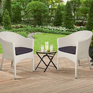 Koreyosh Outdoor Rattan Dining Chair Wicker Patio Arm Chair with Soft Cushion,Steel Frame Front Porch Furniture for Garden, Balcony, Lawn and Indoors (White-1 Pack)